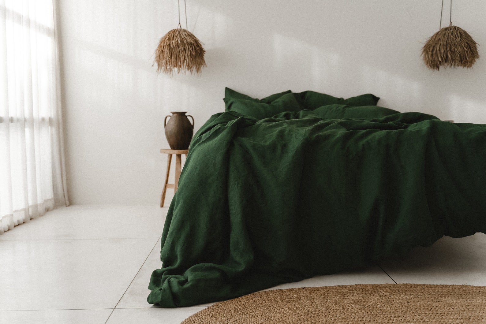 Forest Green Linen Bedding Set / 1 Duvet Cover 2 Pillowcases - Etsy