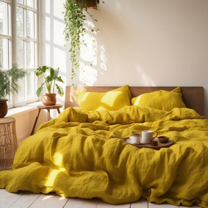 Mustard Linen Duvet Cover Set 1 Duvet Cover and 2 Pillowcases in ...