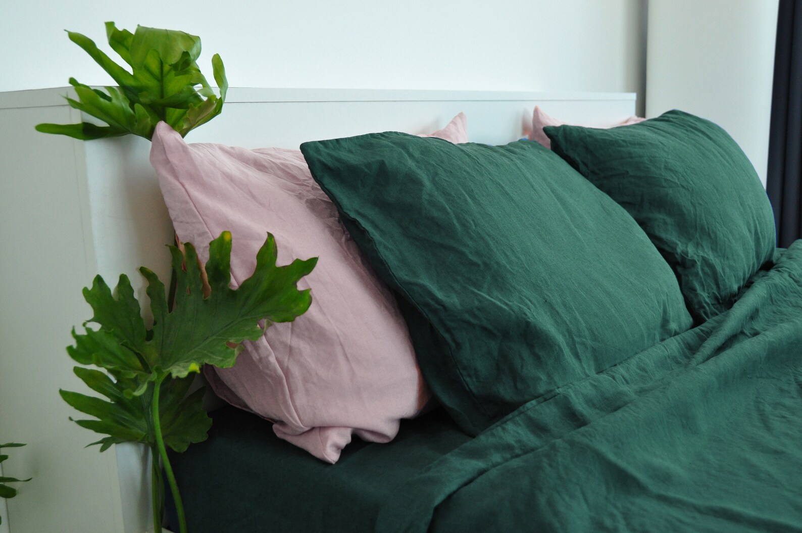 Forest green linen sheet set / 1 flat sheet 1 fitted sheet | Etsy