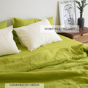 Chartreuse Green Linen Bedding Set / 1 Duvet Cover 2 - Etsy