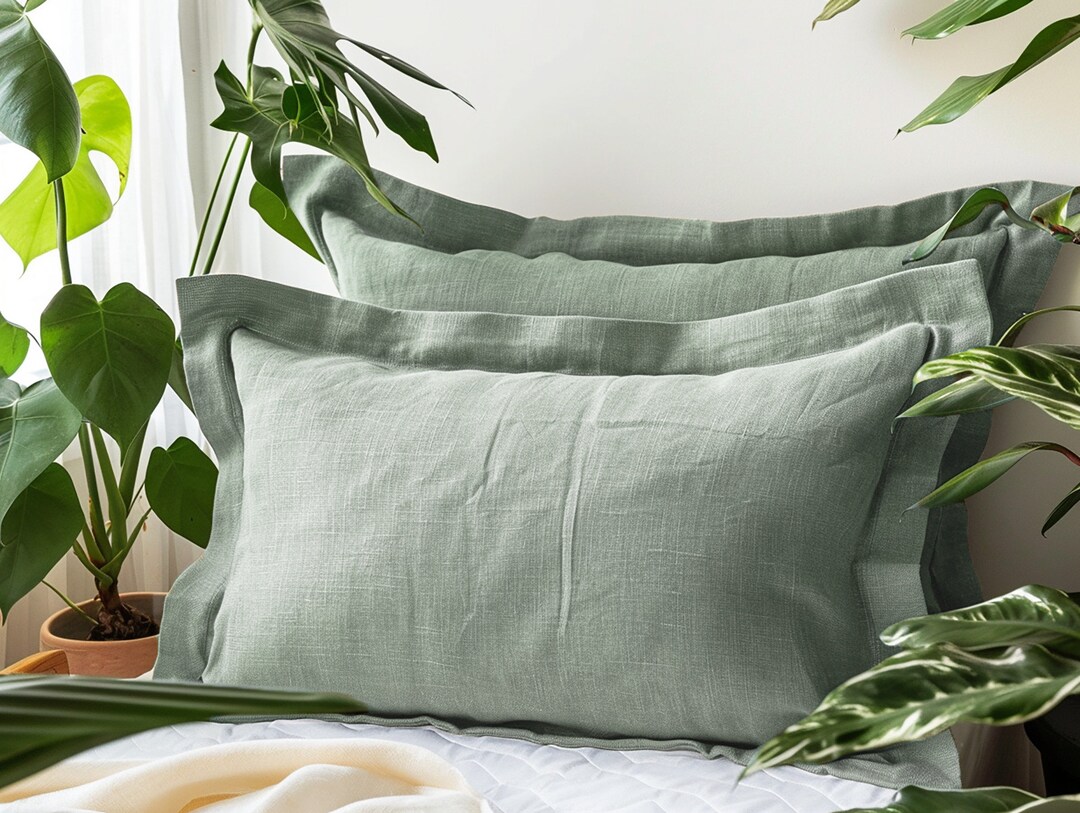 Gray Sage Linen Oxford Sham Green Gray Sham Pillow Cover King Queen ...