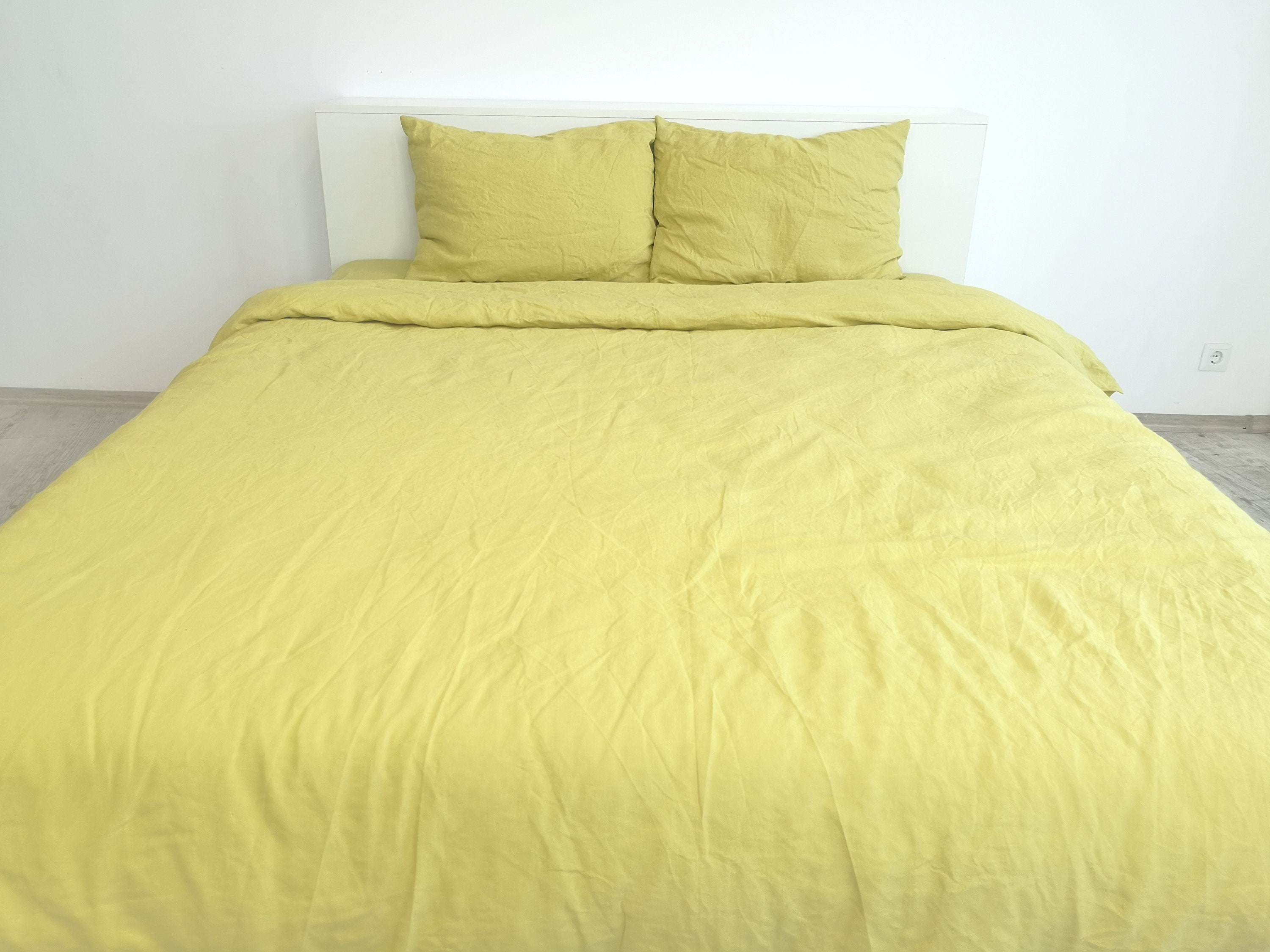 Chartreuse yellow linen bedding set / 1 Duvet cover 2 | Etsy