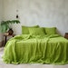 Chartreuse Green Linen Sheet Set 1 Flat Sheet and 1 Fitted Sheet and 2 ...