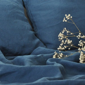 Ocean Blue Linen Sheet Set 1 Flat Sheet and 1 Fitted Sheet and 2 ...