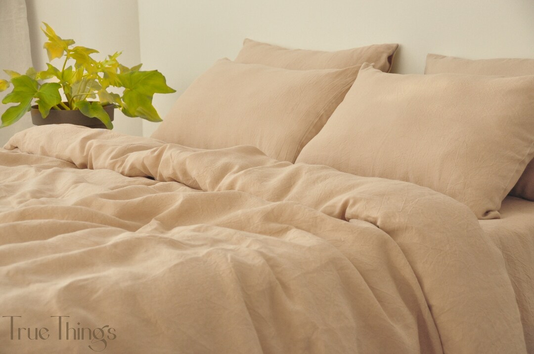 Caramel Linen Bedding Set 1 Duvet Cover and 2 Pillowcases Softened ...