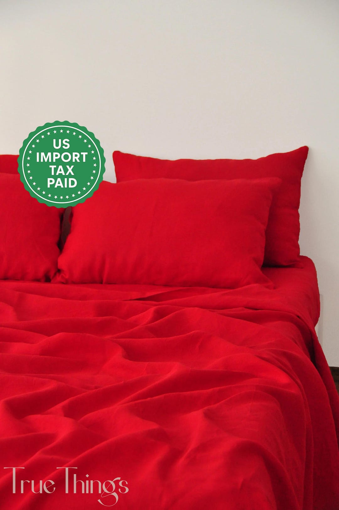 Scarlet Red Linen Sheet Set 1 Flat Sheet and 1 Fitted Sheet and 2 ...