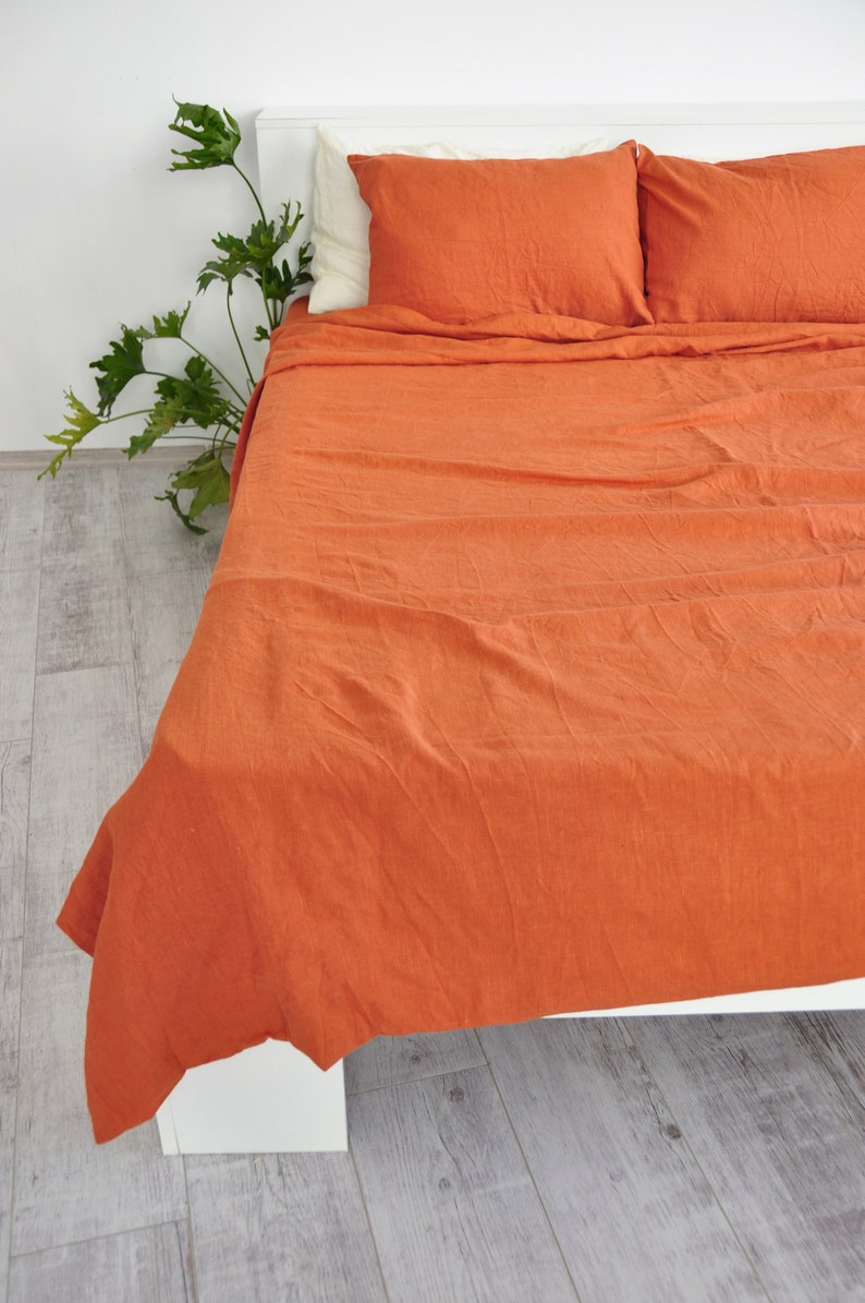 Burnt Orange Linen Sheet Set / 1 Flat Sheet 1 Fitted Sheet | Etsy