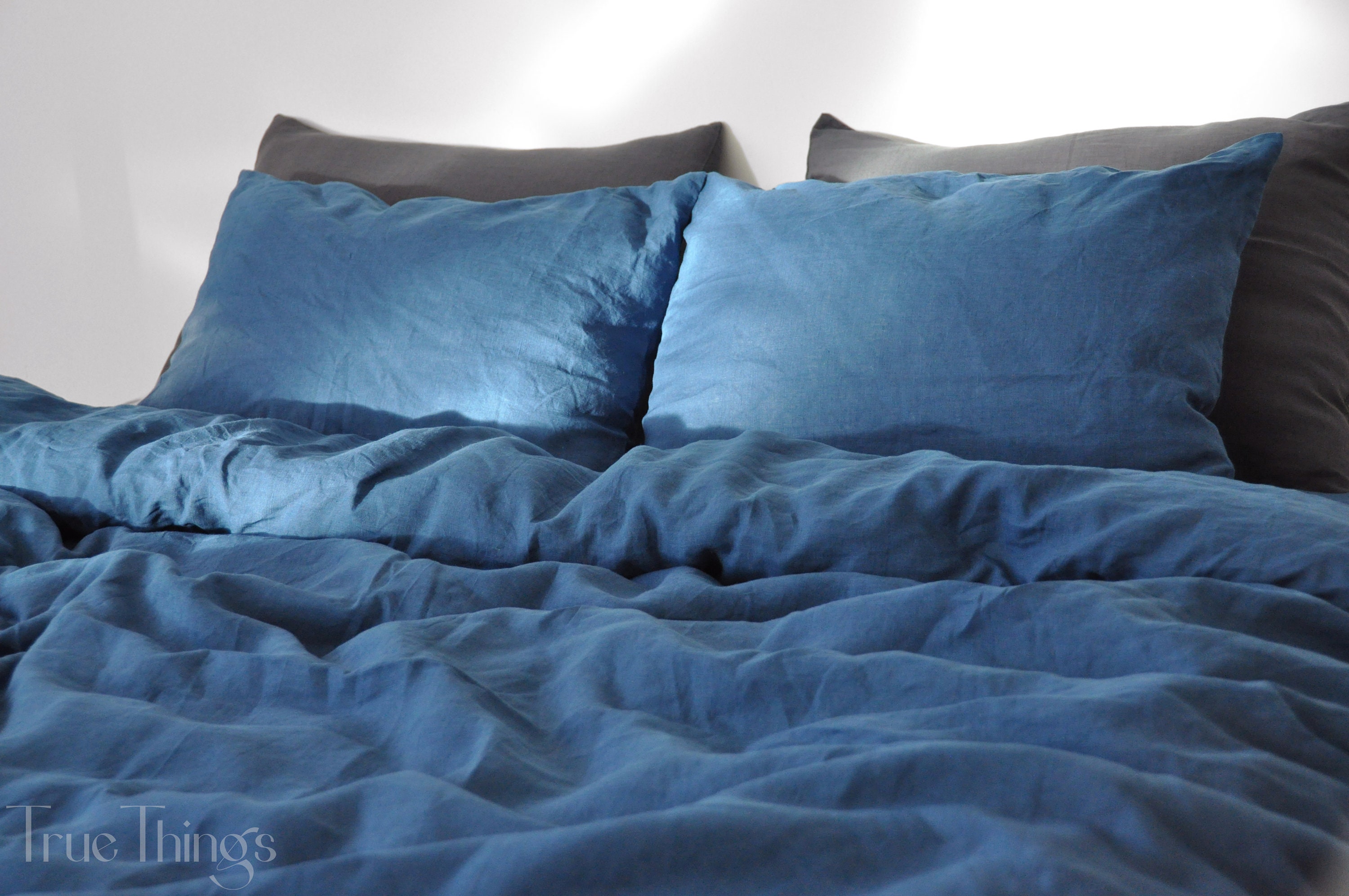 Ocean Blue Linen Bedding Set / 1 Duvet Cover 2 Pillowcases / | Etsy