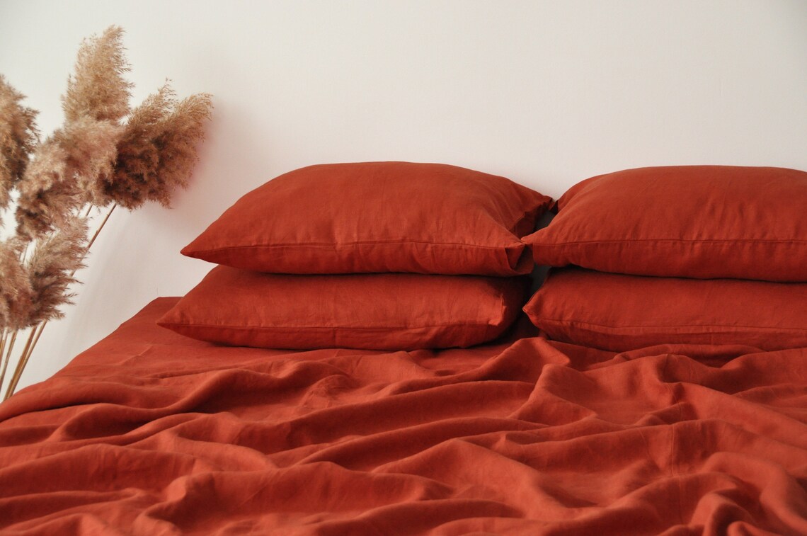 Terracotta Linen Sheet Set / 1 Flat Sheet 1 Fitted Sheet 2 - Etsy