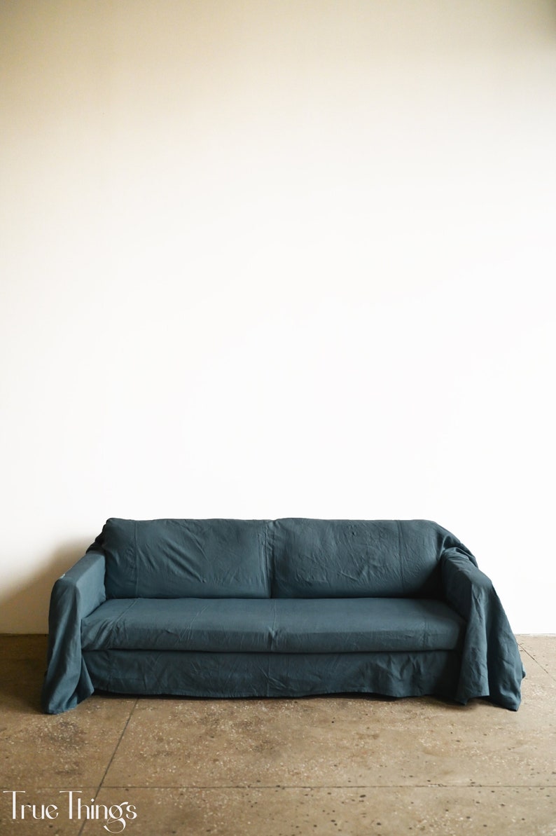 Dusty Blue Linen Sofa Slipcover / Couch Throw / Softened Linen - Etsy