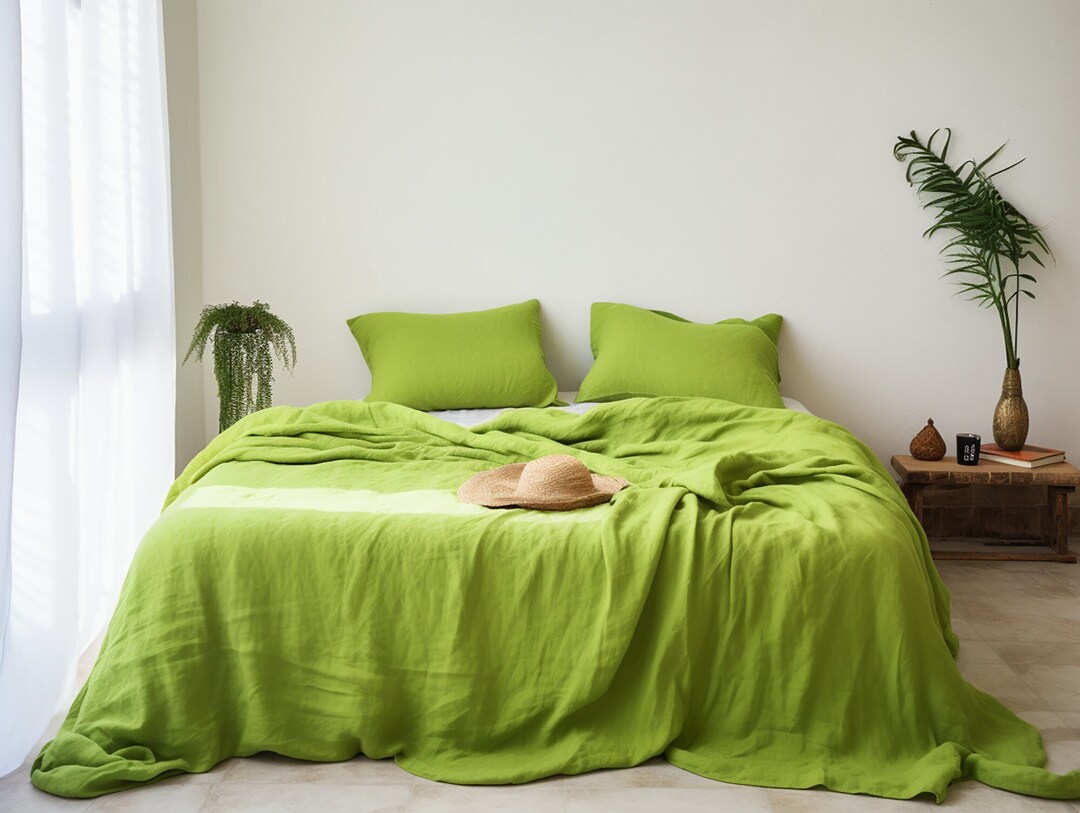 Chartreuse Green Linen Coverlet With or Without Filling Softened Linen ...