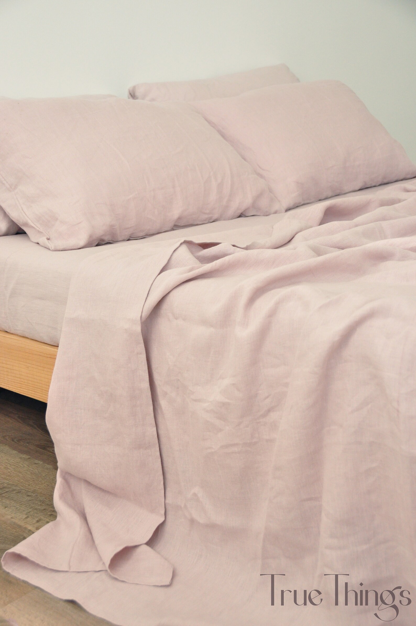 Dusty Pink Linen Sheet Set 1 Flat Sheet and 1 Fitted Sheet and 2 ...