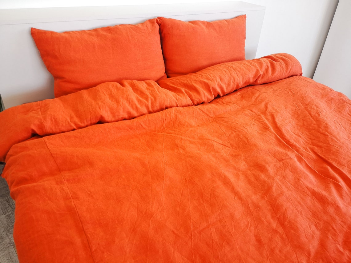 Bright orange linen bedding set / 1 Duvet cover 2 | Etsy