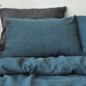 Charcoal Teal Linen Bedding Set 1 Duvet Cover and 2 Pillowcases ...