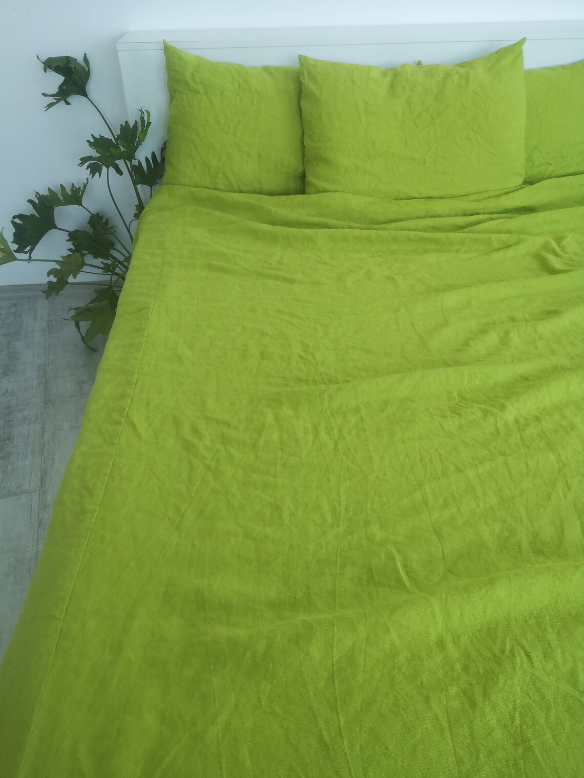 Chartreuse Green Linen Sheet Set / 1 Flat Sheet 1 Fitted - Etsy
