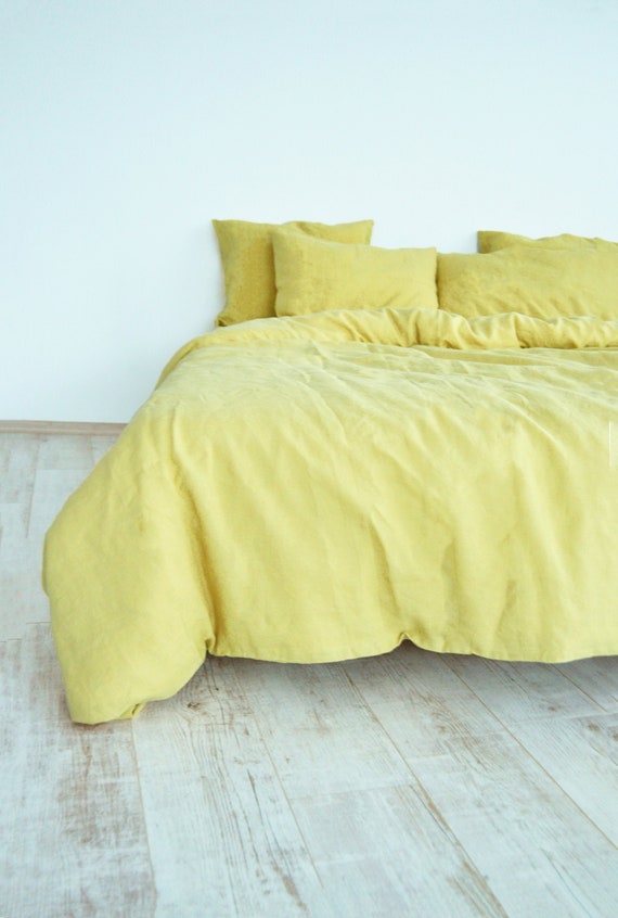 Chartreuse yellow linen bedding set / 1 Duvet cover 2 | Etsy