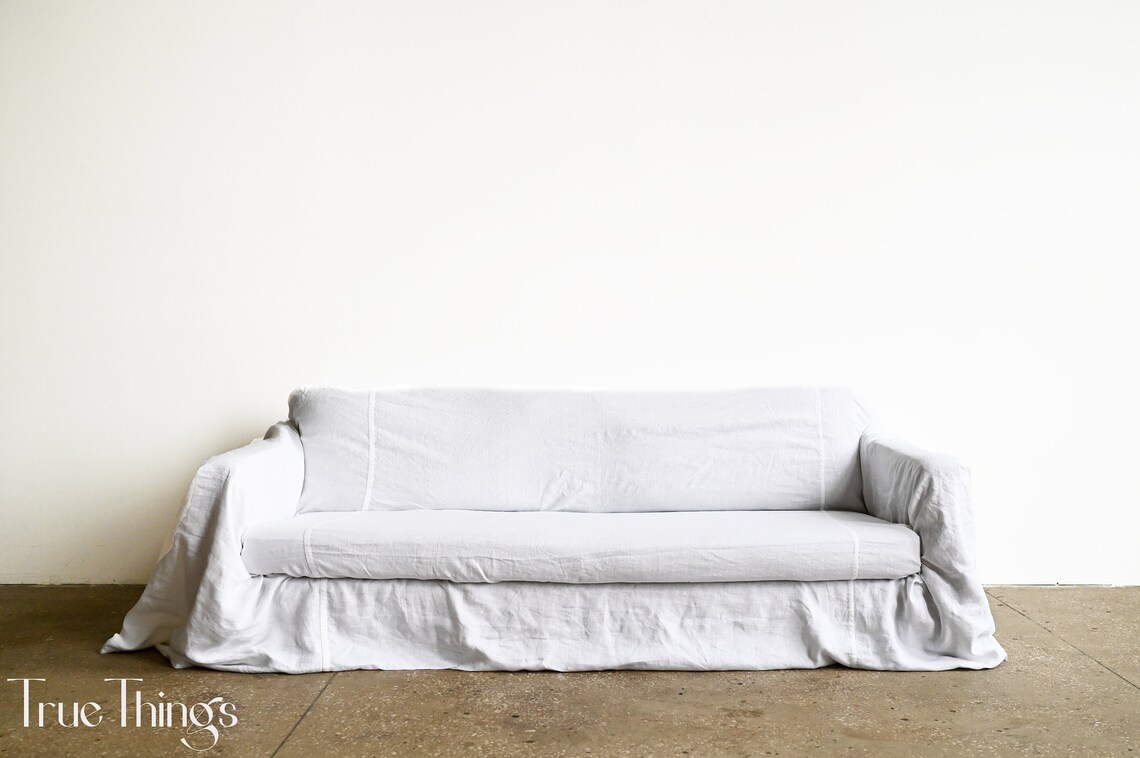 White Linen Sofa Slipcover / Couch Throw / Softened Linen Drop - Etsy