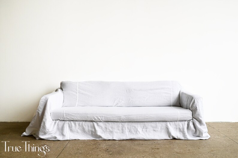 White Linen Sofa Slipcover / Couch Throw / Softened Linen Drop - Etsy