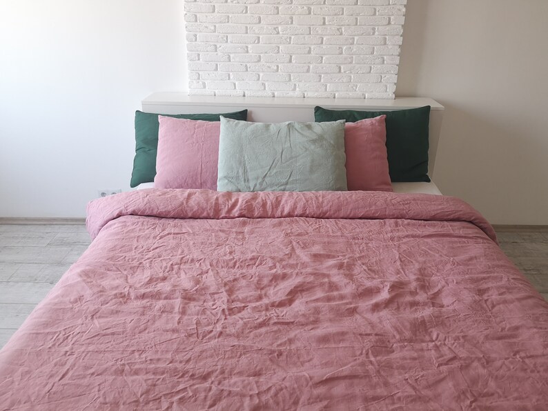 Rose pink linen bedding set / 1 duvet cover 2 pillowcases / | Etsy