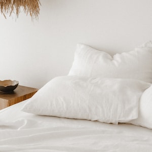 White Linen Sheet Set 1 Flat Sheet and 1 Fitted Sheet and 2 Pillowcases ...