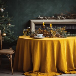 Turmeric Rectangle Linen Tablecloth Christmas Theme Round Square ...