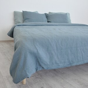 Dusty Blue Linen Bedding Set / 1 Duvet Cover 2 Pillowcases / | Etsy