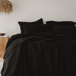Black Linen Fitted Sheet 1 Fitted Sheet Softened Linen Sheet ...