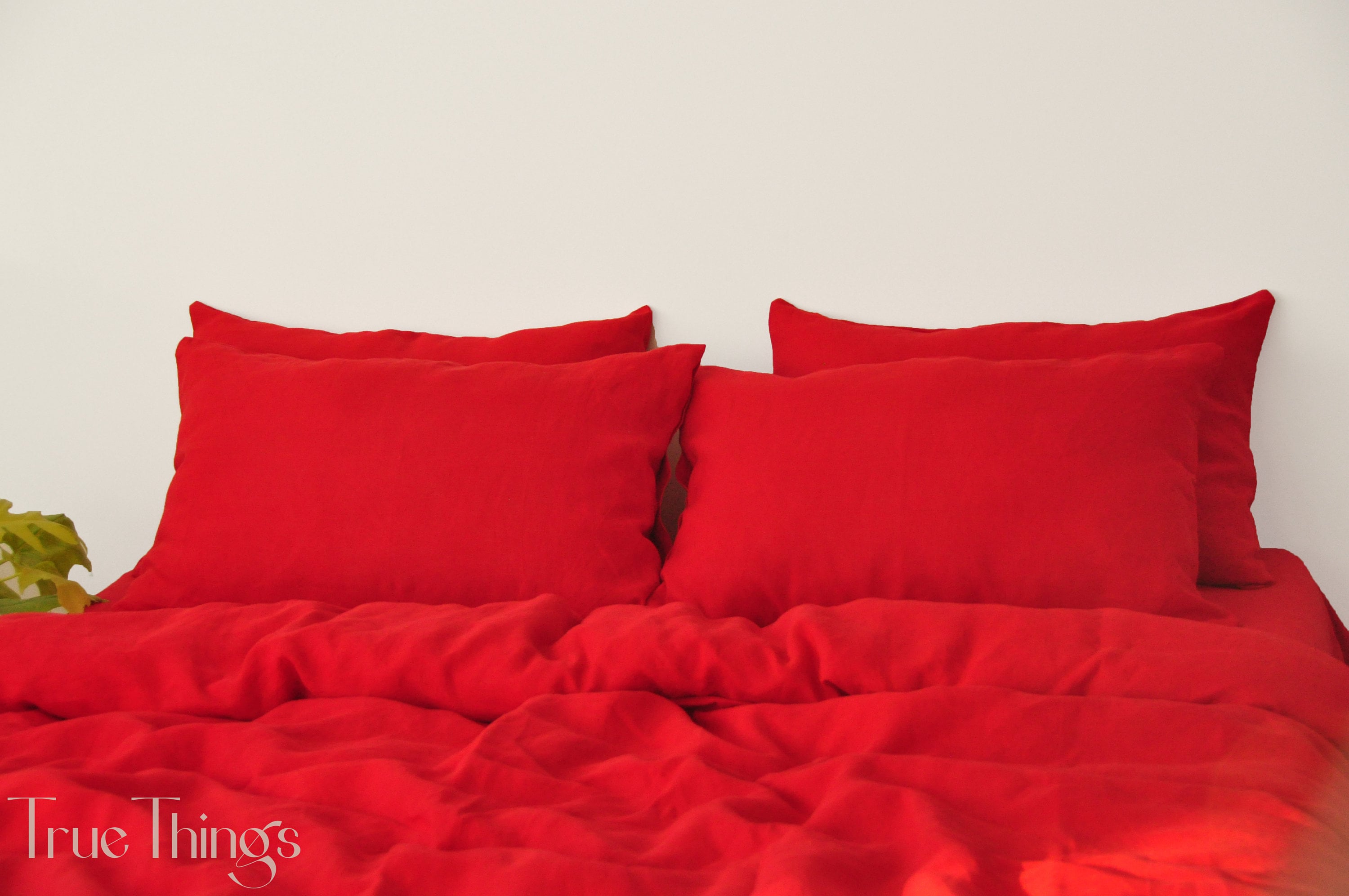 Scarlet Red Linen Bedding Set 1 Duvet Cover and 2 Pillowcases Softened ...