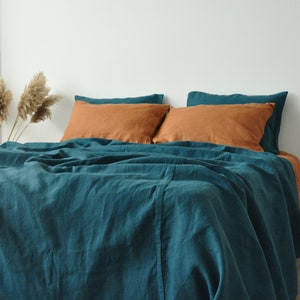 Teal Linen Coverlet With or Without Filling Softened Linen Medium ...