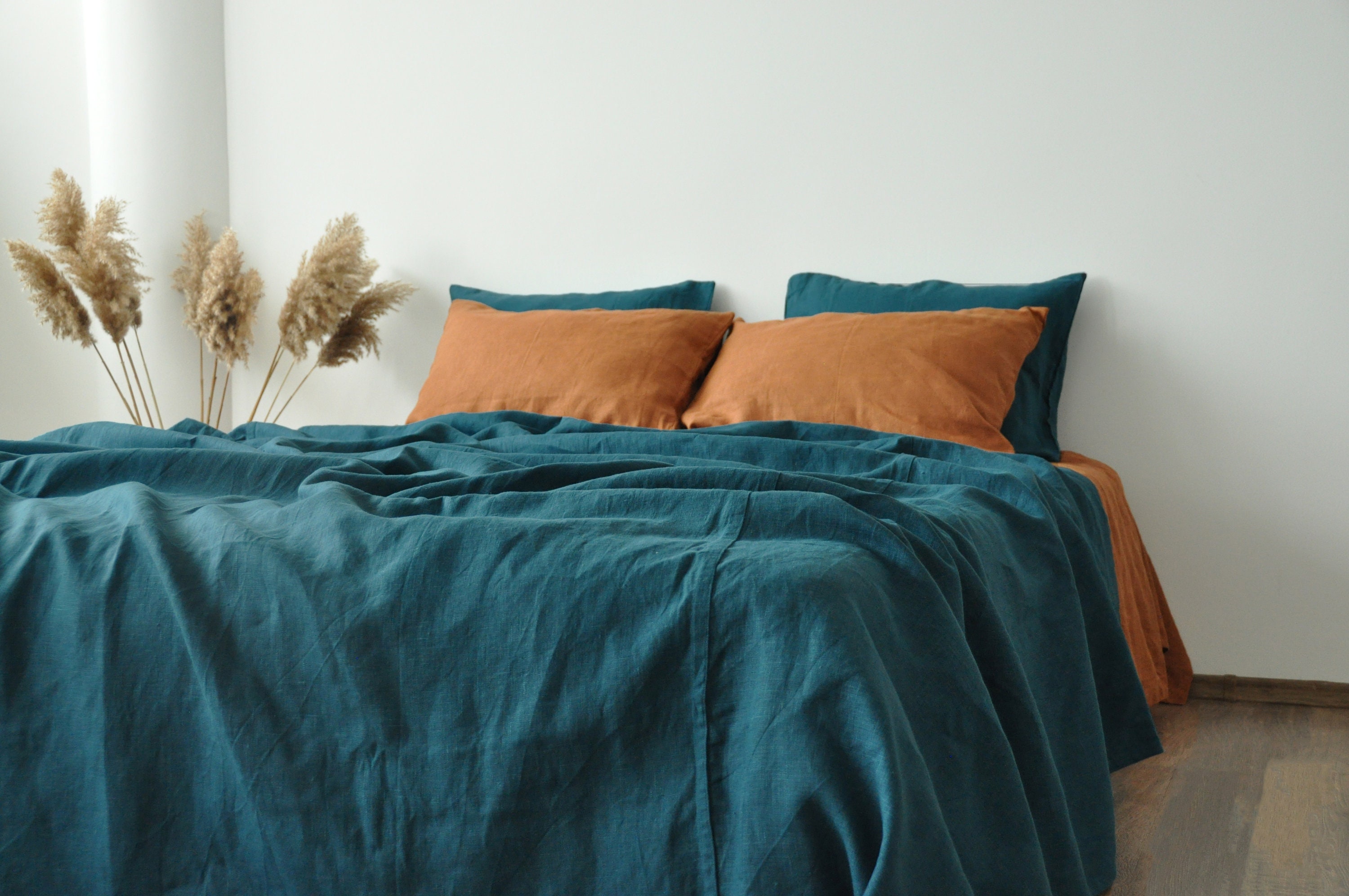 Teal Linen Coverlet With or Without Filling Softened Linen Medium ...