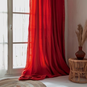 Scarlet Red Regular and Blackout Linen Curtains 2 Panels Unlined Cotton ...