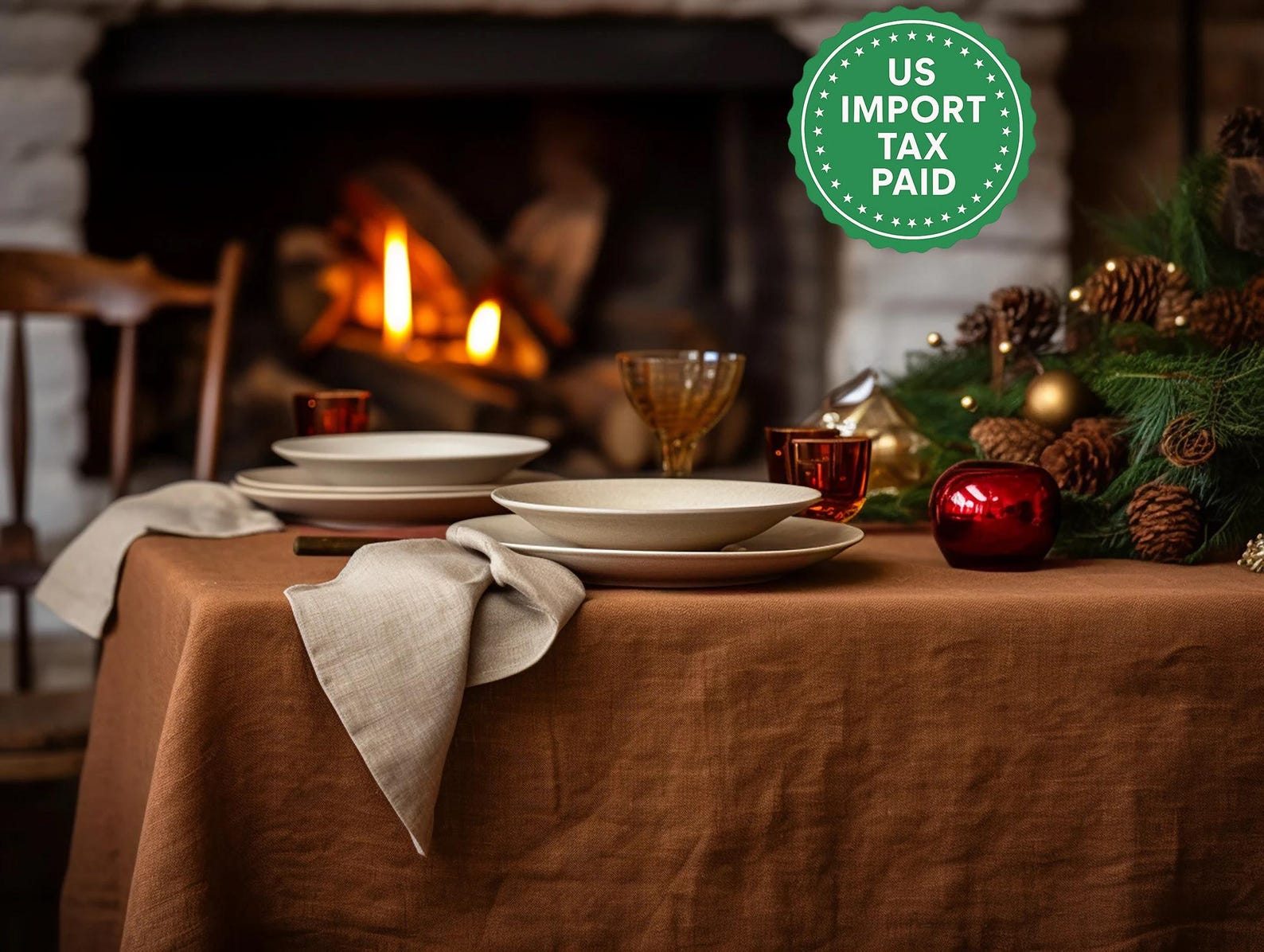Cinnamon Rectangle Linen Tablecloth Christmas Theme Round Square ...