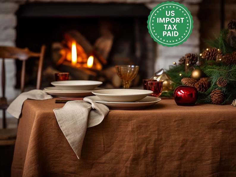Cinnamon Rectangle Linen Tablecloth Christmas Theme Round Square ...