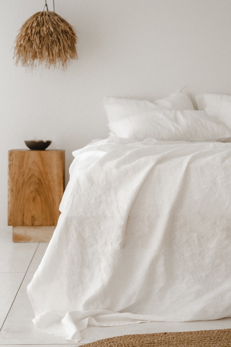 White Linen Sheet Set 1 Flat Sheet and 1 Fitted Sheet and 2 Pillowcases ...