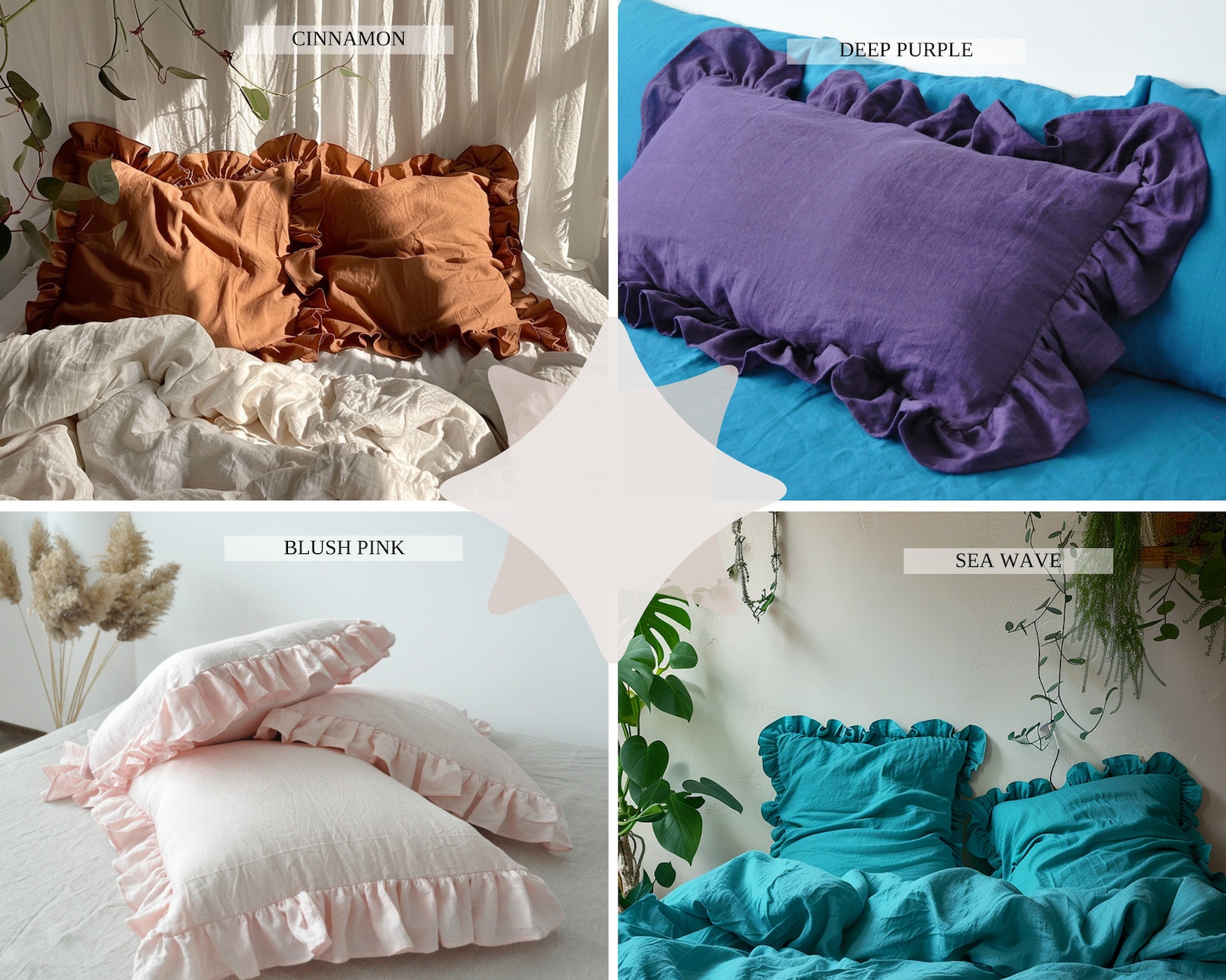 Teal and Other Colors Ruffled Linen Pillow Cover Linen Pillowcase With ...