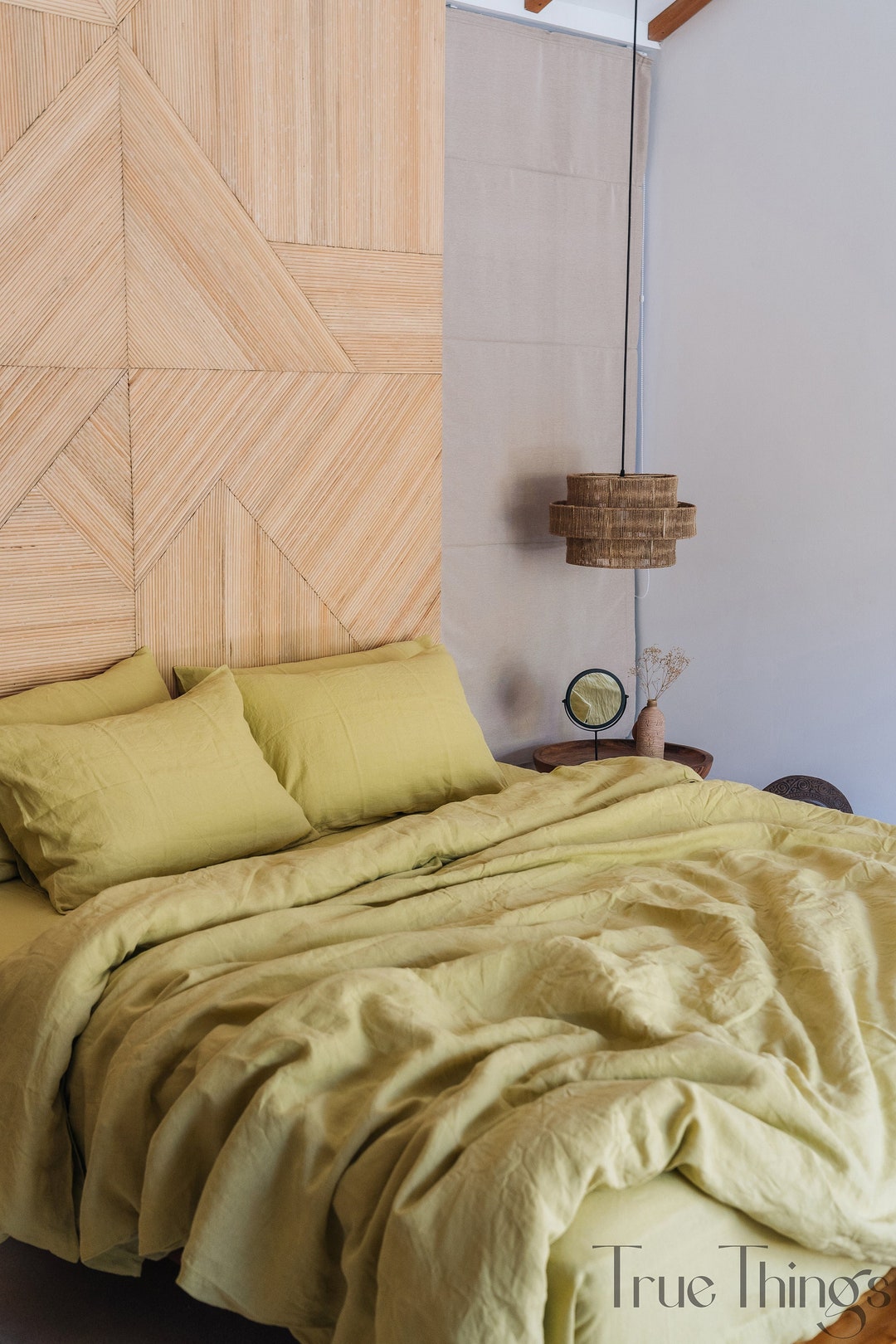 Chartreuse Yellow Linen Bedding Set 1 Duvet Cover and 2 Pillowcases in ...