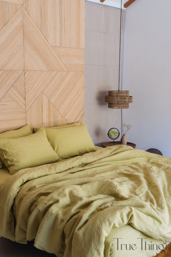 Chartreuse Yellow Linen Bedding Set / 1 Duvet Cover 2 | Etsy