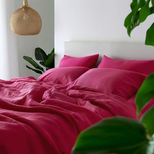 Fuchsia Linen Bedding Set 1 Duvet Cover and 2 Pillowcases Softened ...