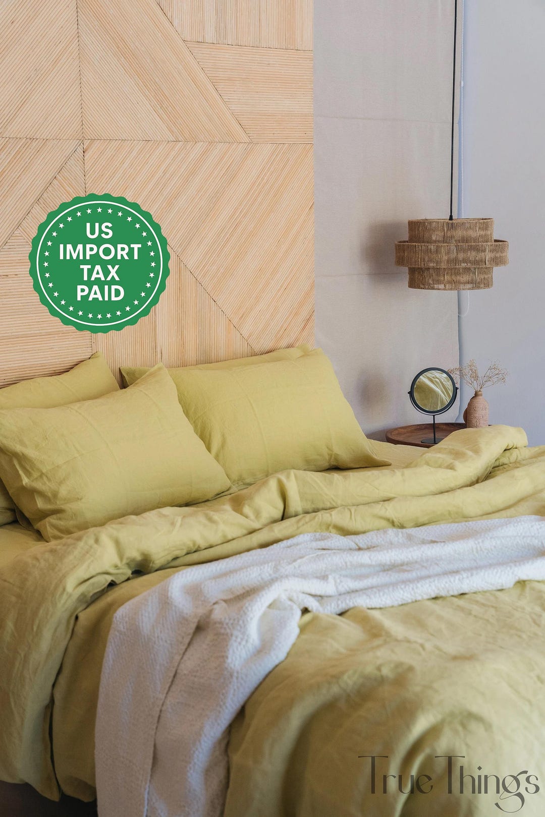 Chartreuse Yellow Linen Bedding Set 1 Duvet Cover and 2 Pillowcases in ...