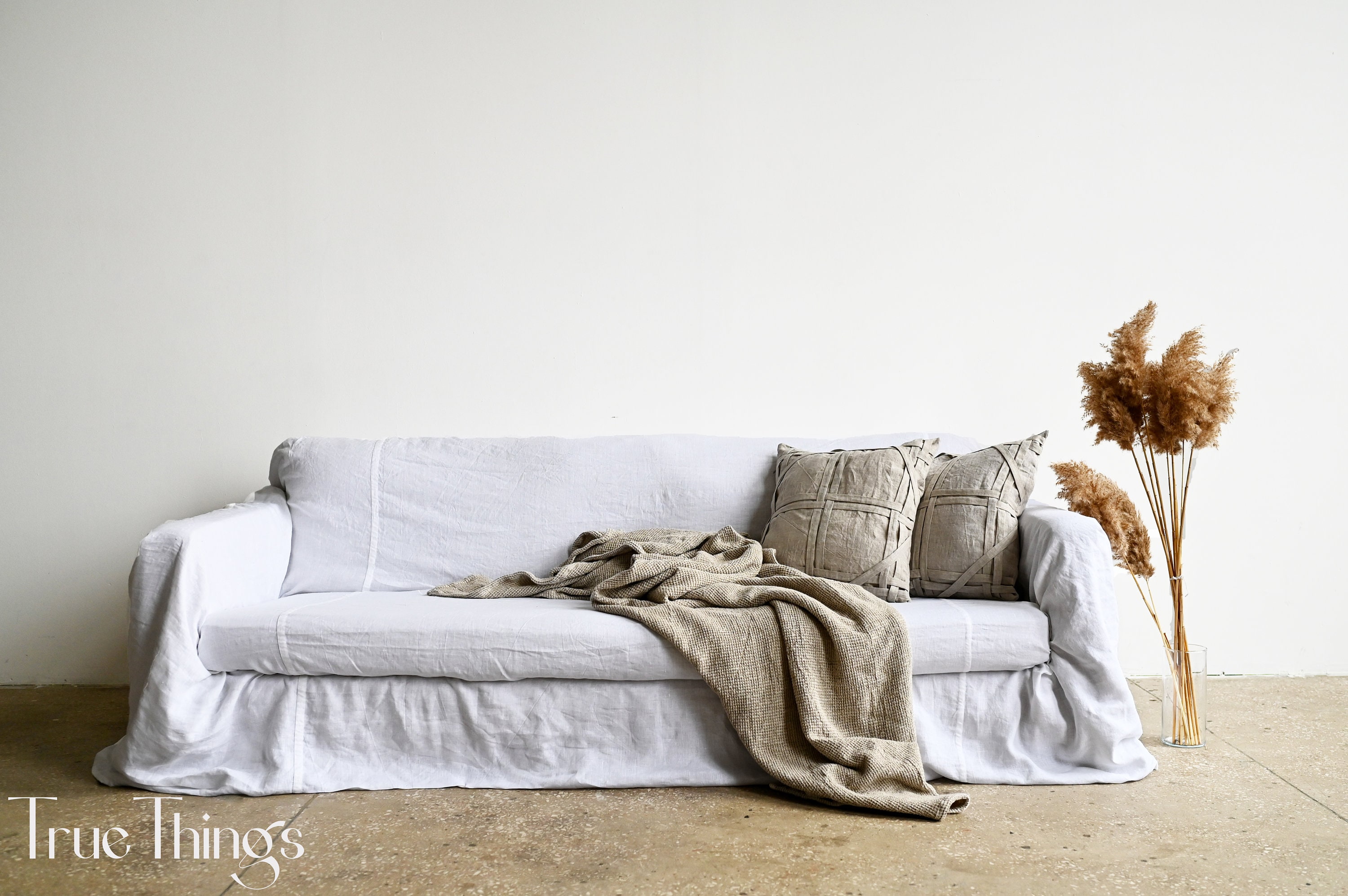White Linen Sofa Slipcover / Couch Throw / Softened Linen Drop - Etsy