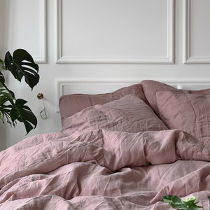 Woodrose Linen Bedding Set 1 Duvet Cover and 2 Pillowcases in Dusty ...
