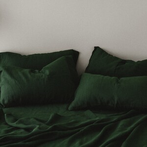 Forest Green Linen Sheet Set 1 Flat Sheet and 1 Fitted Sheet and 2 ...