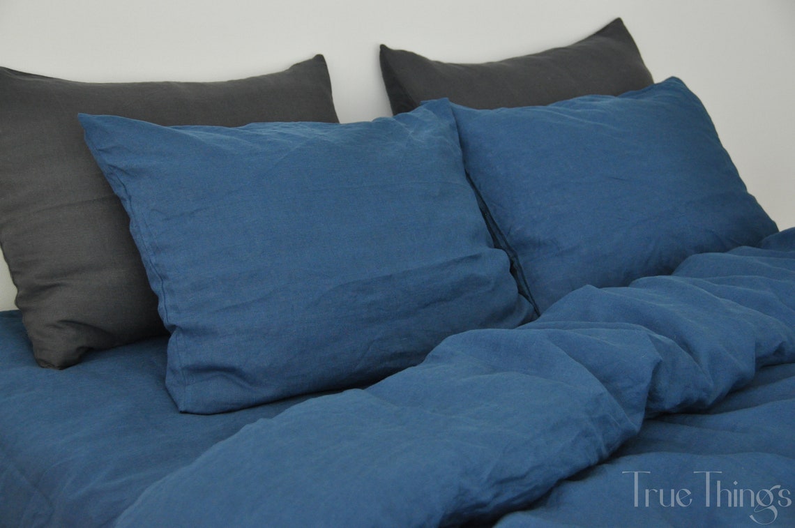 Ocean Blue Linen Bedding Set / 1 Duvet Cover 2 Pillowcases / - Etsy