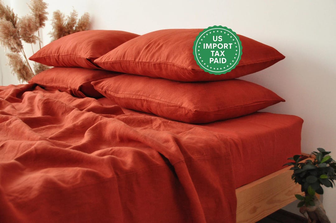 Terracotta Linen Flat Sheet 1 Flat Sheet Softened Linen Sheet ...