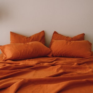 Burnt Orange Linen Sheet Set 1 Flat Sheet and 1 Fitted Sheet and 2 ...