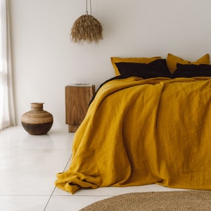 Ochre Linen Bedding Set Duvet Cover and Pillowcases in Ochre Color ...