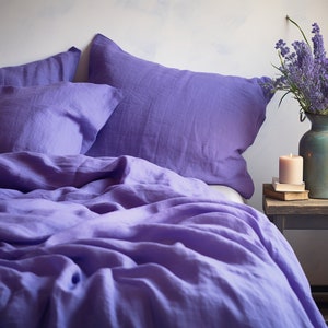 Violet Linen Bedding Set 1 Duvet Cover and 2 Pillowcases Softened Linen ...