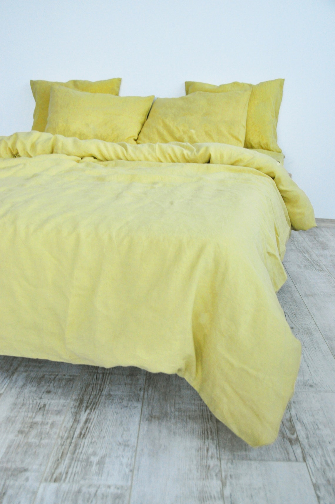 Chartreuse yellow linen bedding set / 1 Duvet cover 2 | Etsy
