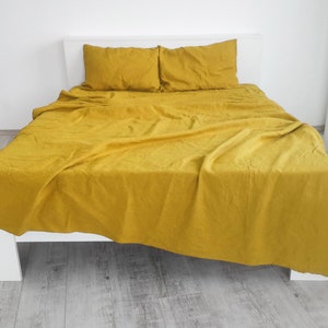 Mustard Linen Fitted Sheet 1 Fitted Sheet Softened Linen Sheet - Etsy