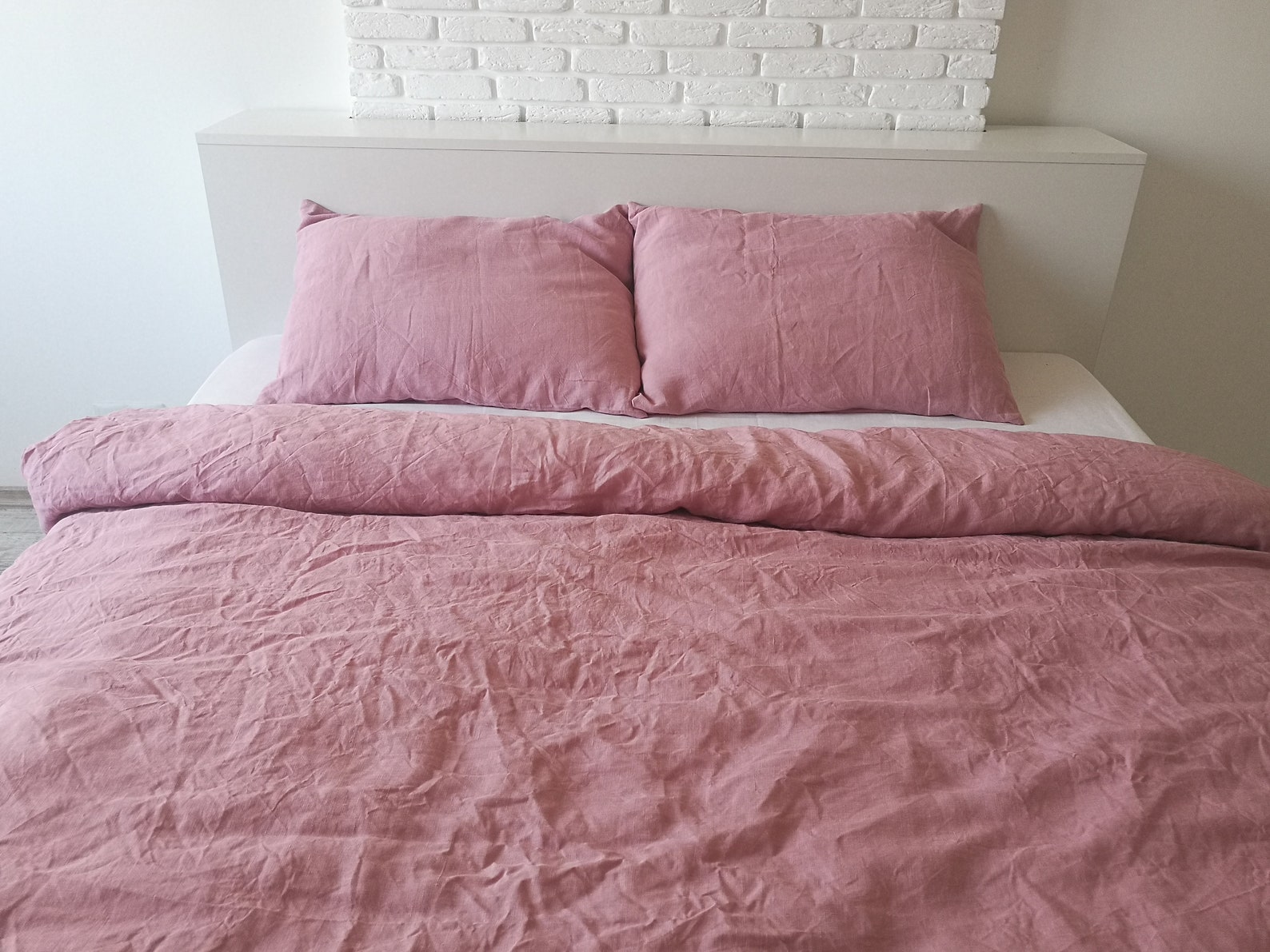 Rose pink linen bedding set / 1 duvet cover 2 pillowcases / | Etsy